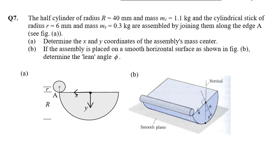 Solved The half cylinder of radius R = 40 mm and mass m_c = | Chegg.com