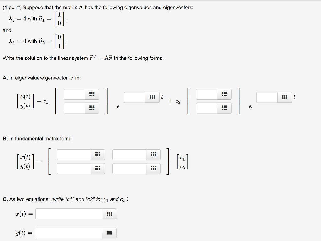 Solved (1 point) Suppose that the matrix A has the following | Chegg.com