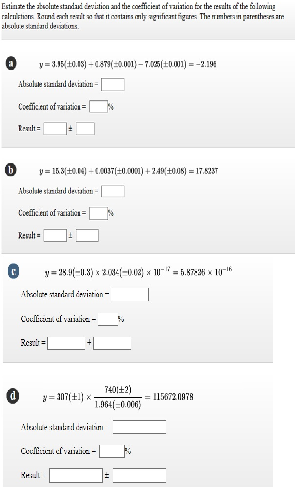 Solved Estimate the absolute standard deviation and the | Chegg.com