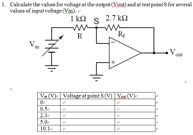 Solved Calculate the values for voltage at the output(Vout) | Chegg.com