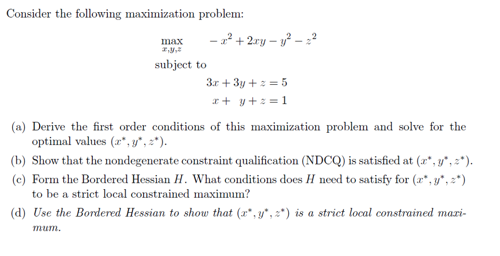 Solved Consider The Following Maximization Problem Max Y 2