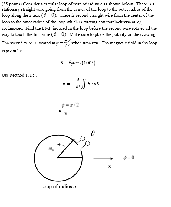 Solved (35 points) Consider a circular loop of wire of | Chegg.com