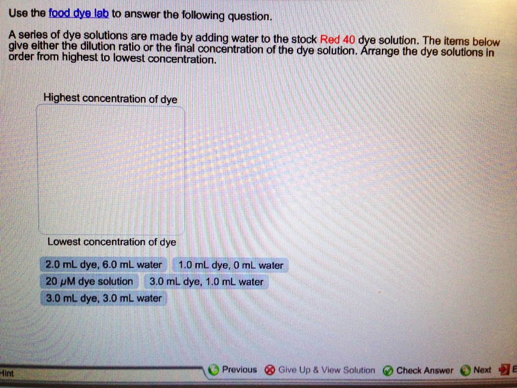 Solved A series of dye solutions are made by adding water to | Chegg.com