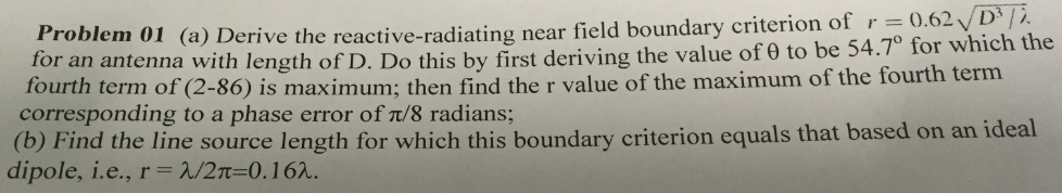 Derive the reactive-radiating near field boundary | Chegg.com