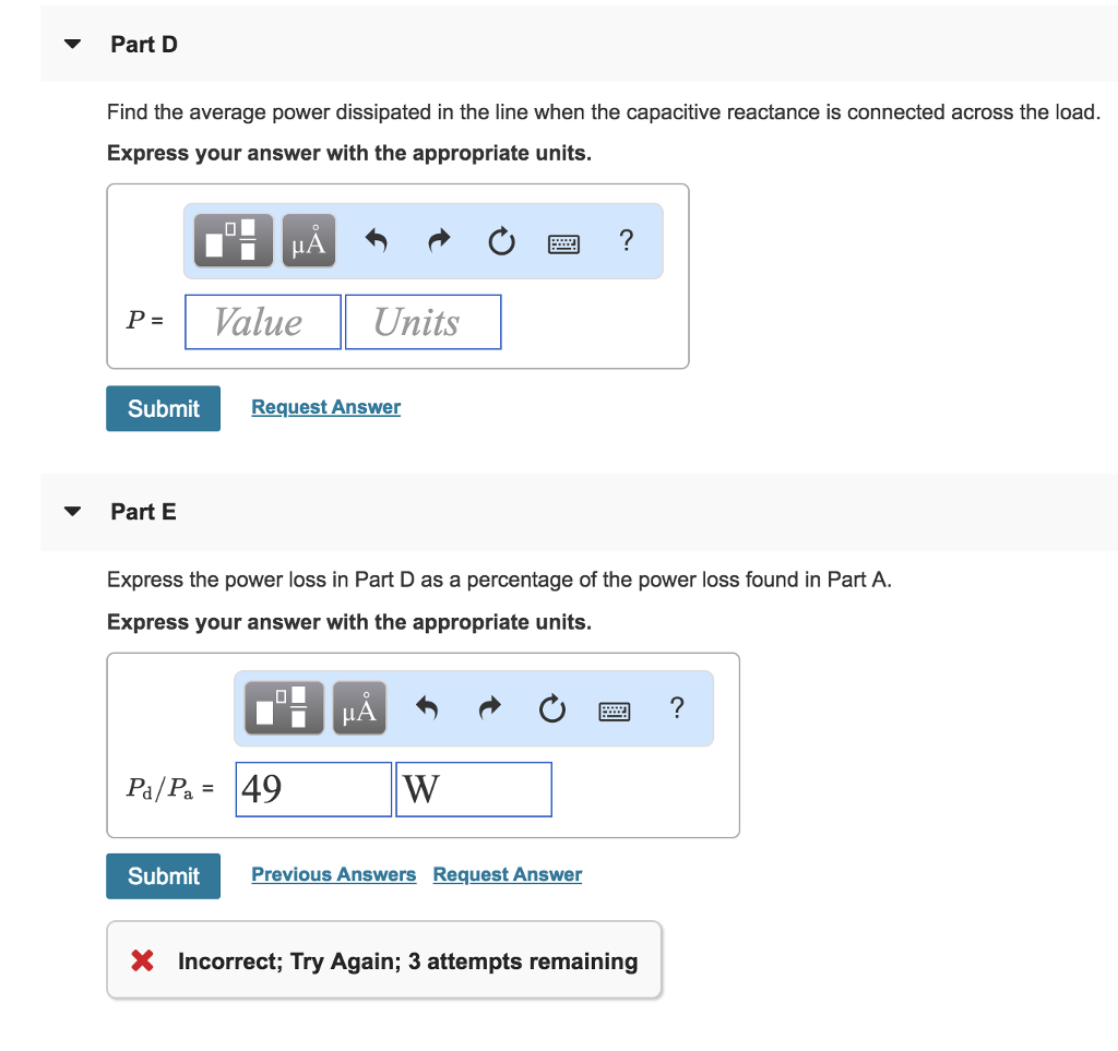 Solved Part A Find the average power dissipated in the line | Chegg.com