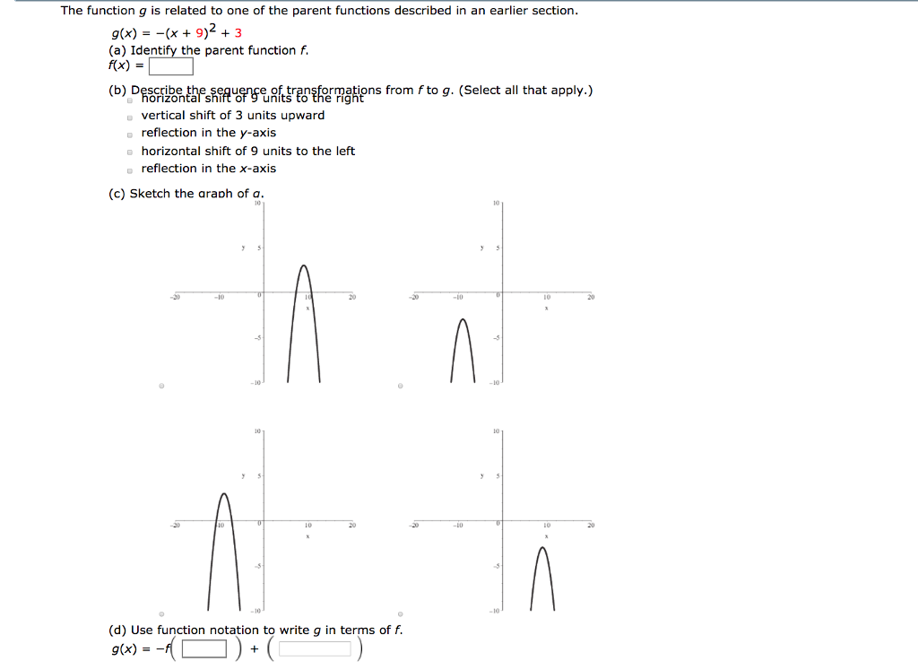 Solved The function g is related to one of the parent | Chegg.com