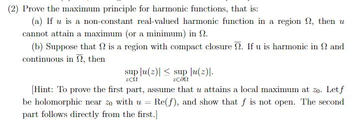 Solved 2) Prove the maximum principle for harmonic | Chegg.com