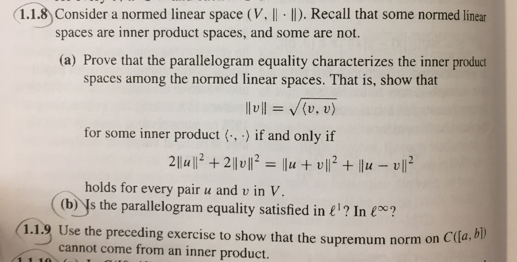 Solved 118 Consider A Normed Linear Space V 1 1