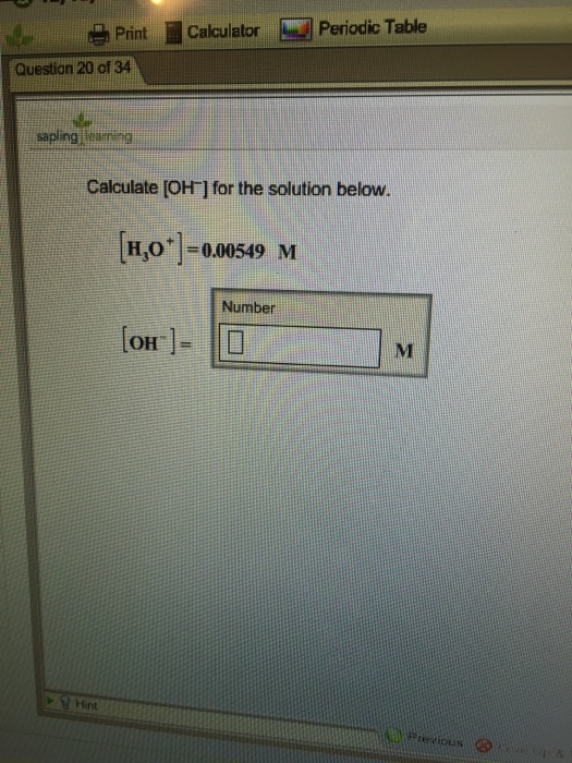 Solved Calculate [OH^-] for the solution below. [H_3O^+] = | Chegg.com