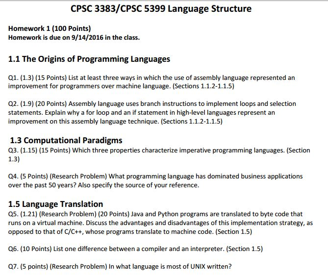 Solved CPSC 3383/CPSC 5399 Language Structure Homework 1 | Chegg.com
