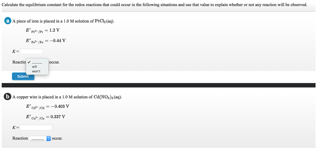 Solved Calculate the equilibrium constant for the redox | Chegg.com
