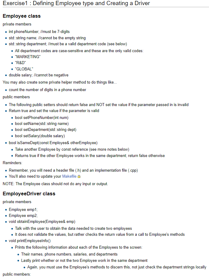 Solved Exercise1 Defining Employee type and Creating a | Chegg.com