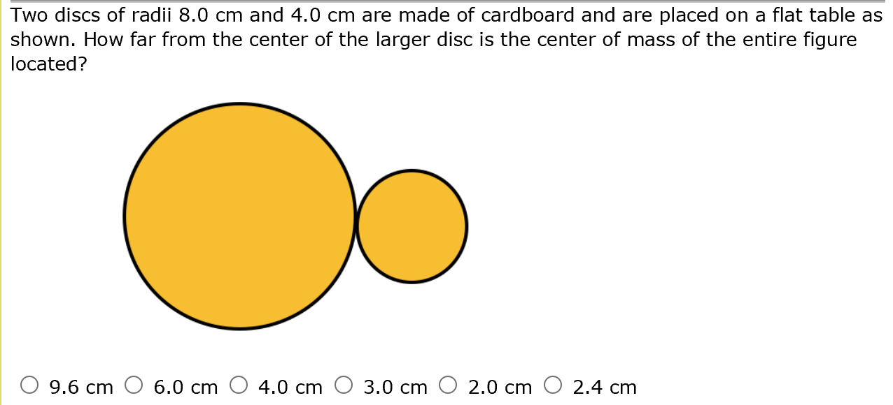 Solved Two discs of radii 8.0 cm and 4.0 cm are made of | Chegg.com