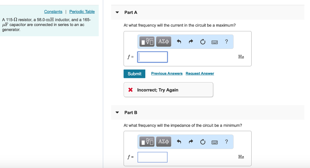 Solved Constants | Periodic Table Part A A 115-2 resistor, a | Chegg.com
