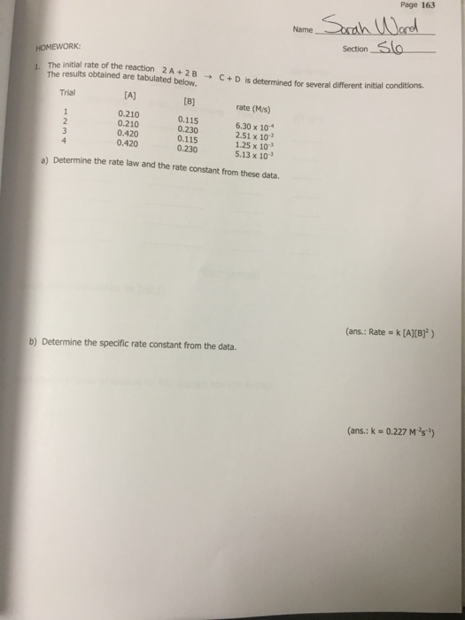 Solved The Initial Rate Of The Reaction 2a 2b Rightarrow C