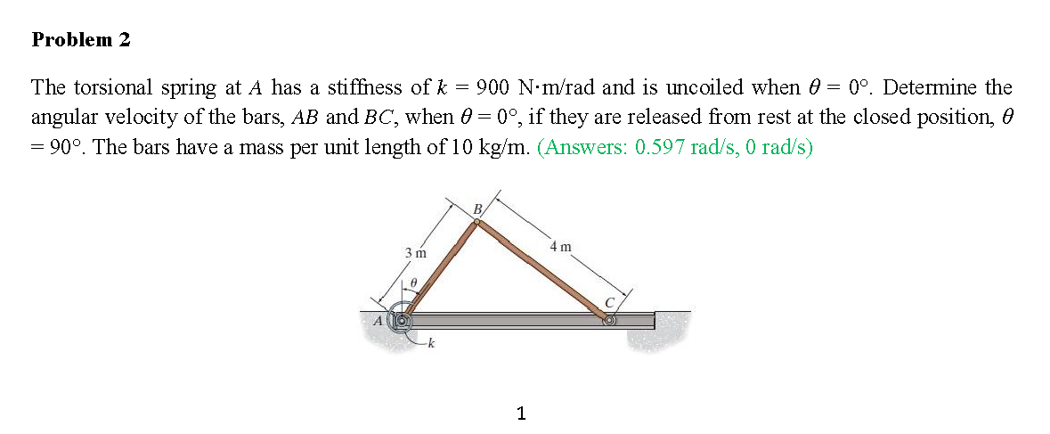 Solved The torsional spring at A has a stiffness of k = 900 | Chegg.com