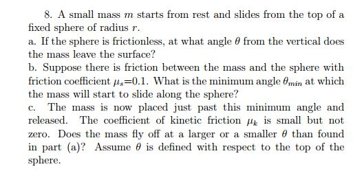 Solved A small mass m starts from rest and slides from the | Chegg.com
