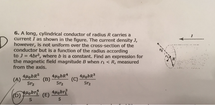 Solved A long, cylindrical conductor of radius R carries a | Chegg.com