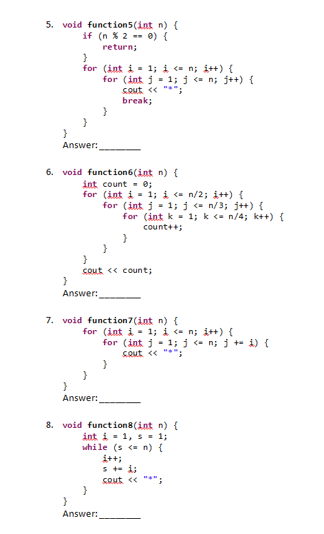 Solved Give the complexity of the following functions. | Chegg.com