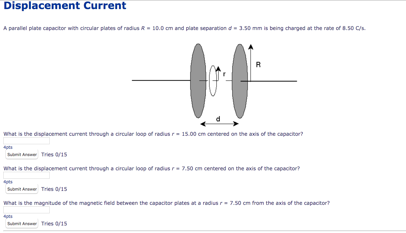 Solved Displacement Current A parallel plate capacitor with | Chegg.com Solved Displacement Current A parallel plate capacitor with | Chegg.com