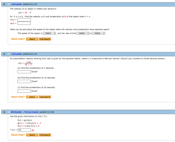 Solved The velocity of an object in meters per second is | Chegg.com