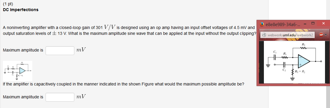Solved (1 pt) DC Imperfections 3 8e8e989-34a6 A noninverting | Chegg.com