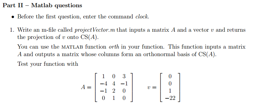 Part II - Matlab questions. Before the first | Chegg.com