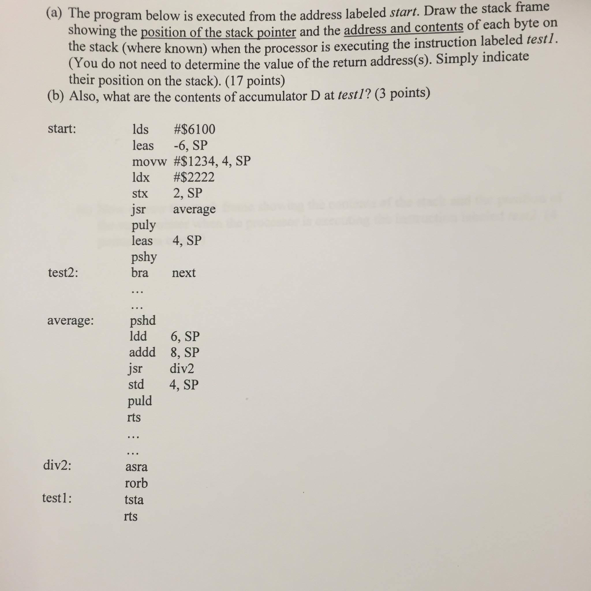 The program below is executed from the address | Chegg.com