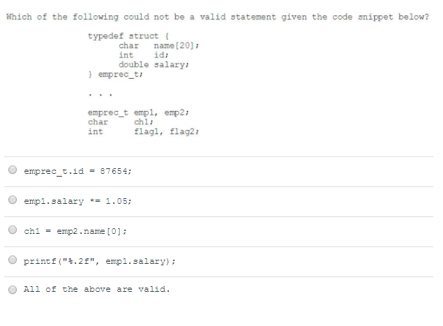 Solved Which of the following could not be a valid statement | Chegg.com