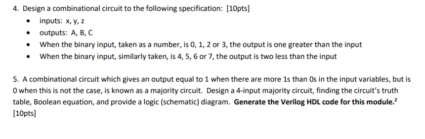 Solved 4. Design a combinational circuit to the following | Chegg.com