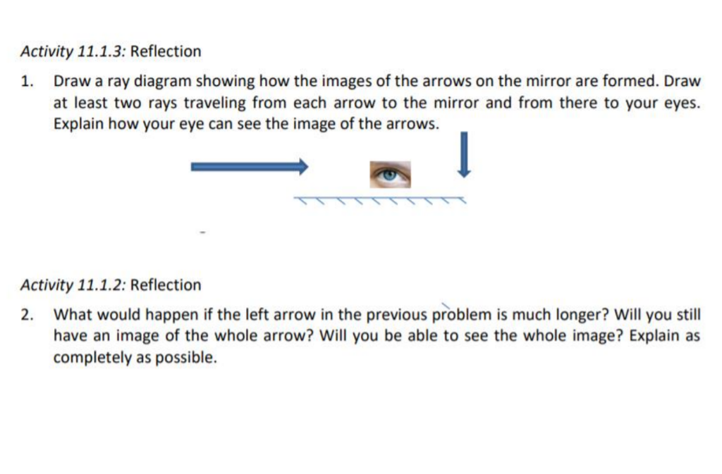 Solved Activity 11.1.3: Reflection 1. Draw a ray diagram | Chegg.com