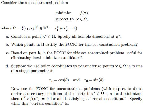 Consider the set-constrained problem minimize f(x) | Chegg.com