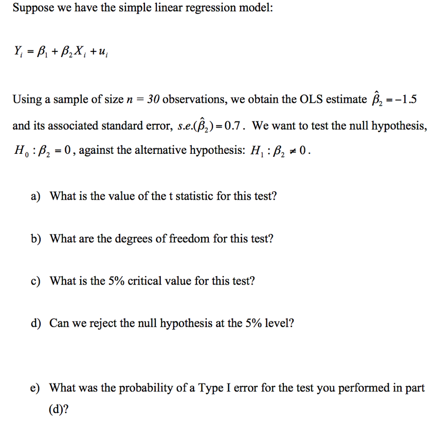 Solved Suppose we have the simple linear regression model: | Chegg.com