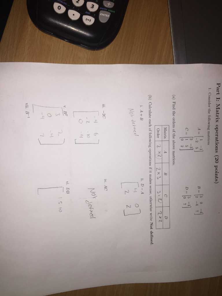 Solved Part I: Matrix operations (20 points) 1. Consider the | Chegg.com