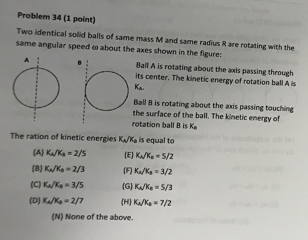 Solved Problem 34 (1 point) Two identical solid balls of | Chegg.com