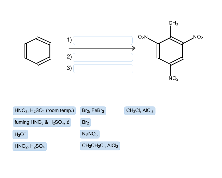 Solved CH3 O2N NO2 1) 2) 3) NO2 CH3CI, AlCl3 HNO3, H2S04 | Chegg.com