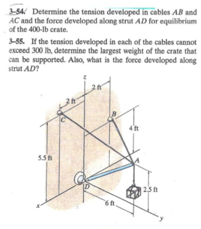 Solved Determine the tension developed in cables AB and AC | Chegg.com