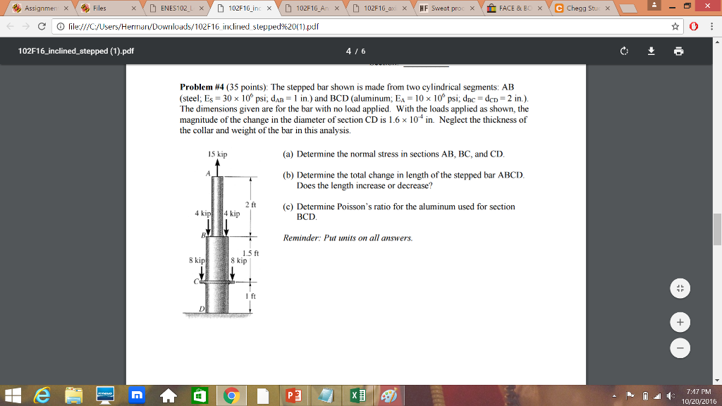 Solved The stepped bar shown is made from two cylindrical | Chegg.com