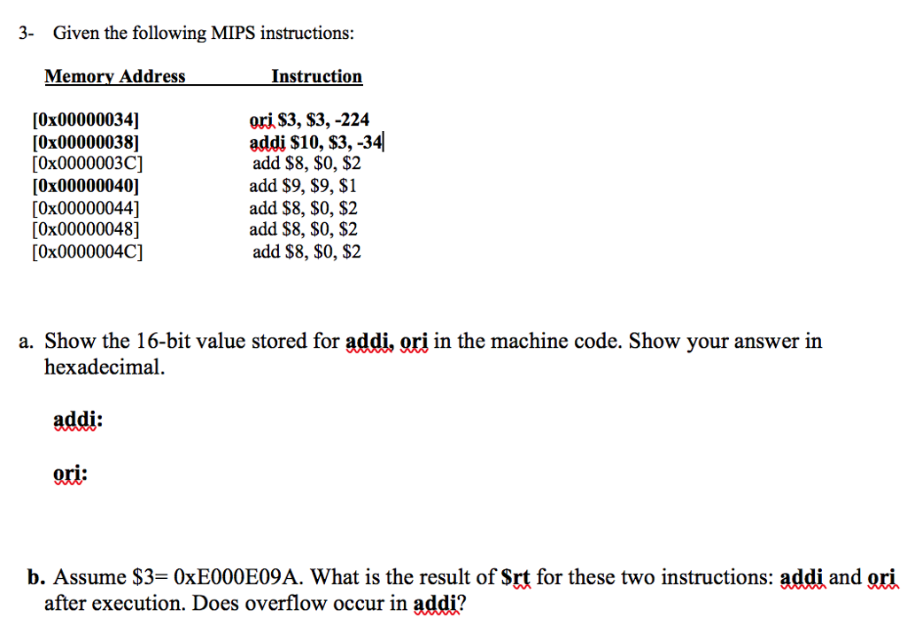3- Given the following MIPS instructions: Memorv | Chegg.com