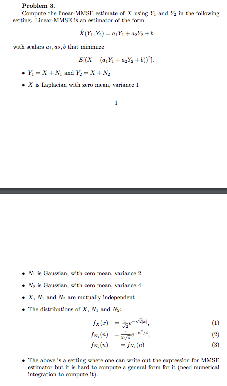 Compute the linear-MMSE estimate of X using Y_1 and | Chegg.com