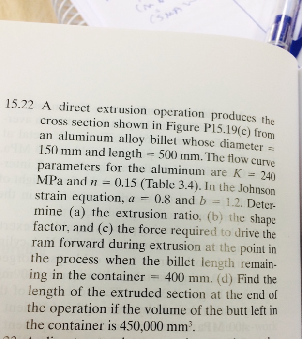 A direct extrusion operation produces the cross | Chegg.com