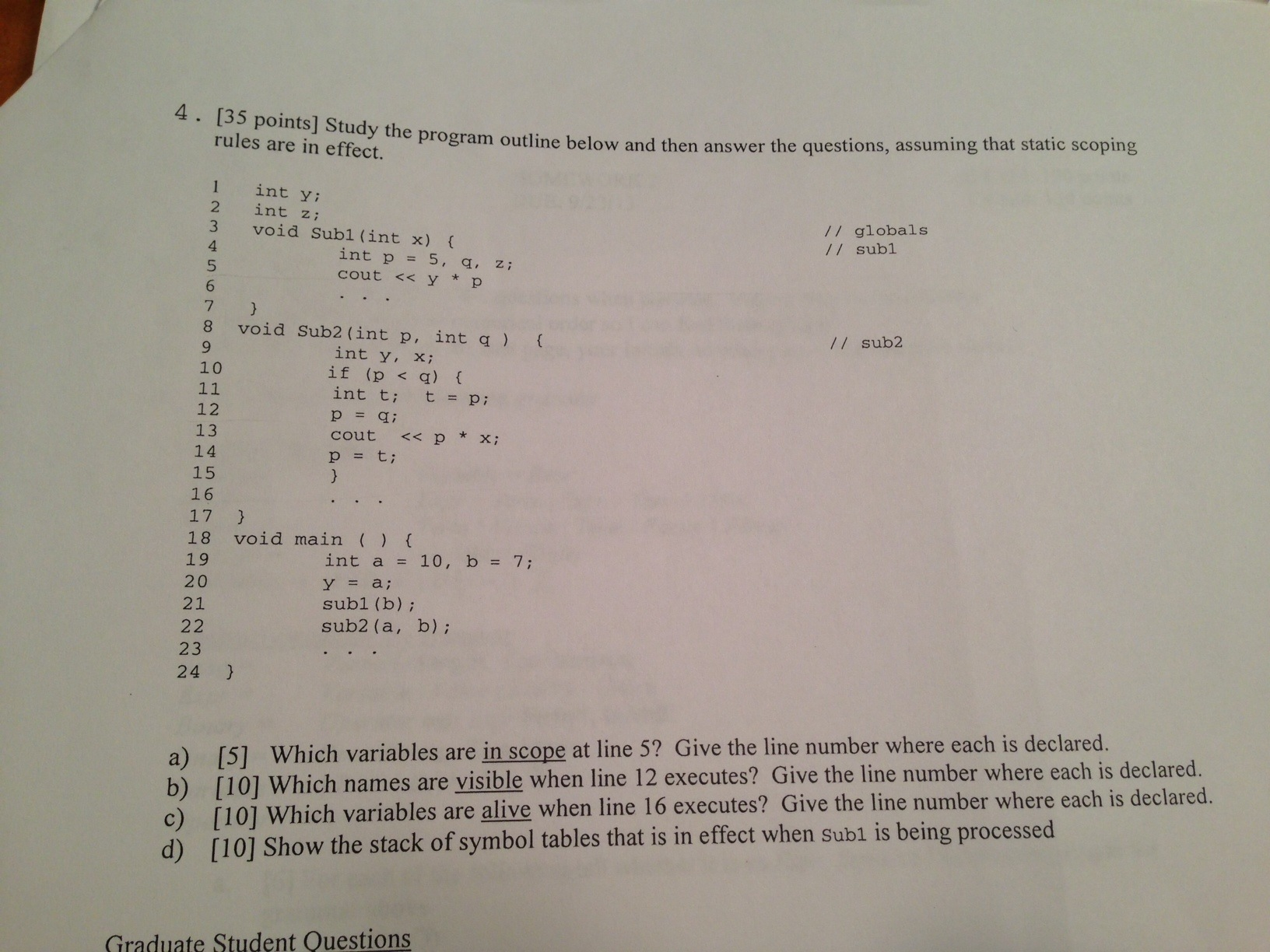 Solved Study the program outline below and then answer the | Chegg.com