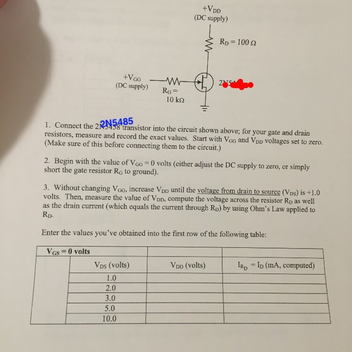 Connect the 2N5485 transistor into the circuit shown | Chegg.com