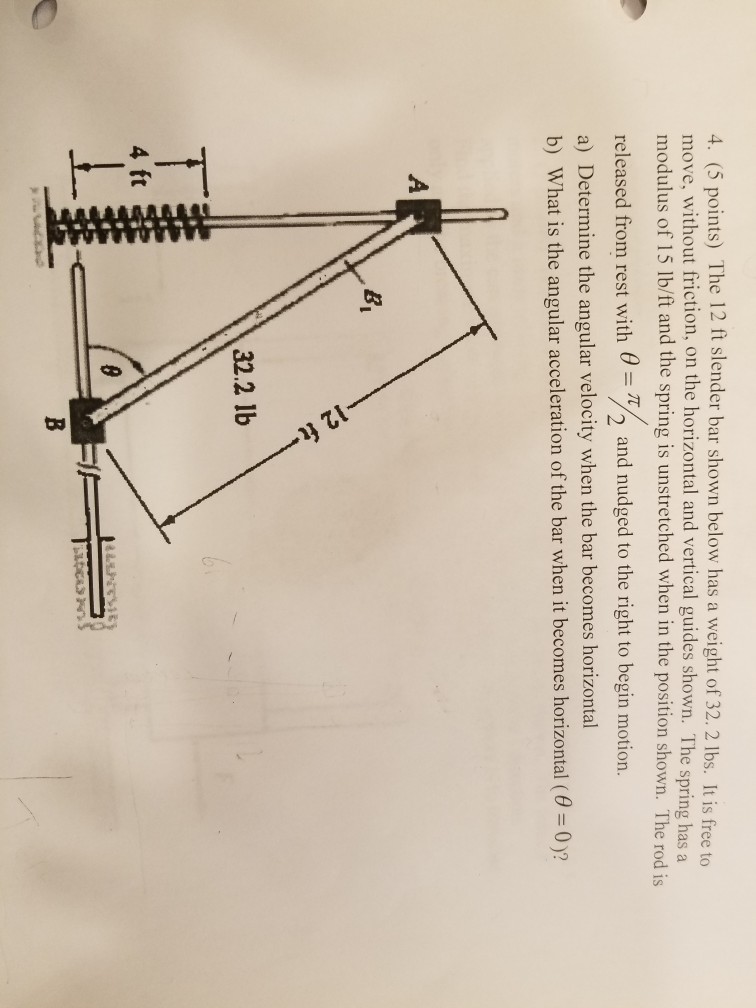 Solved 4. (5 points) The 12 ft slender bar shown below has a | Chegg.com