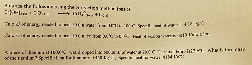 Solved Balance the following using the 1/2 reaction method | Chegg.com