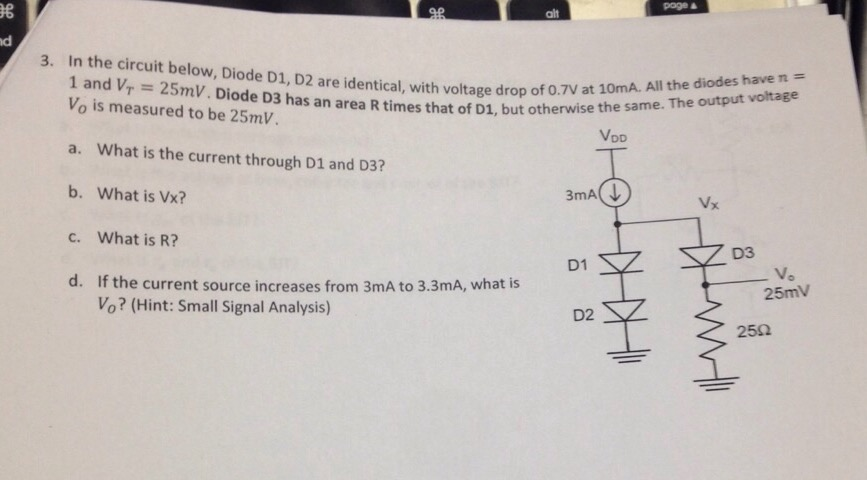 Solved In the circuit below, Diode D1, D2 are identical, | Chegg.com