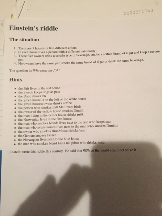 Solved There are 5 houses in five different colors. In each | Chegg.com