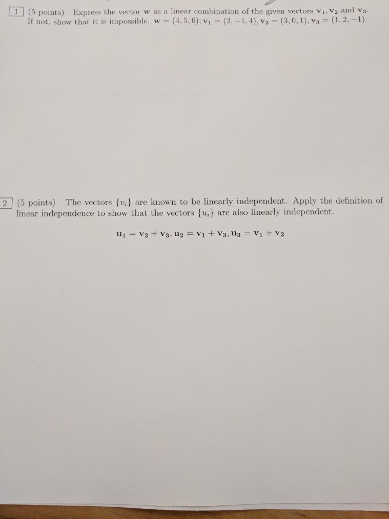 Solved Express the vector w as a linear combination of the | Chegg.com
