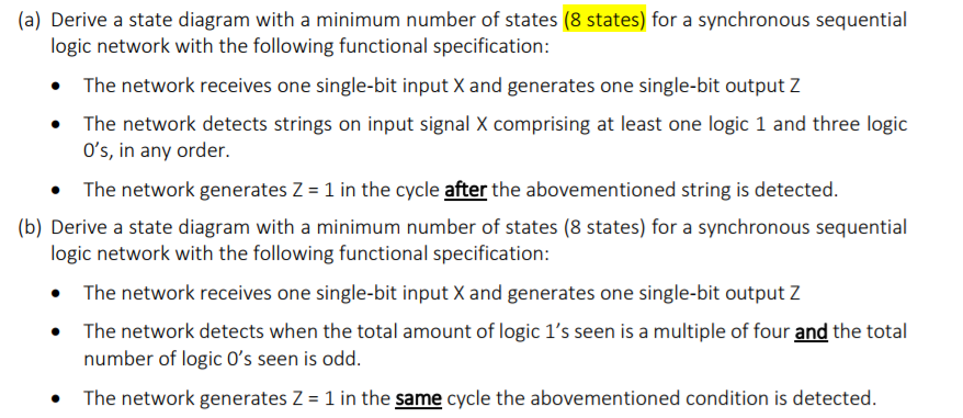 Solved (a) Derive a state diagram with a minimum number of | Chegg.com