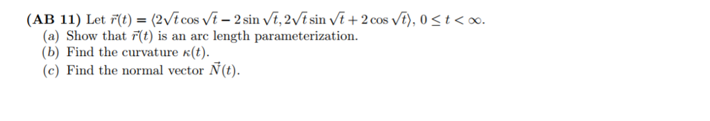 Solved (AB 11) Let式t)= 〈2Vtcos Vt-2sinvt, 2vt sin Vt +2cos | Chegg.com